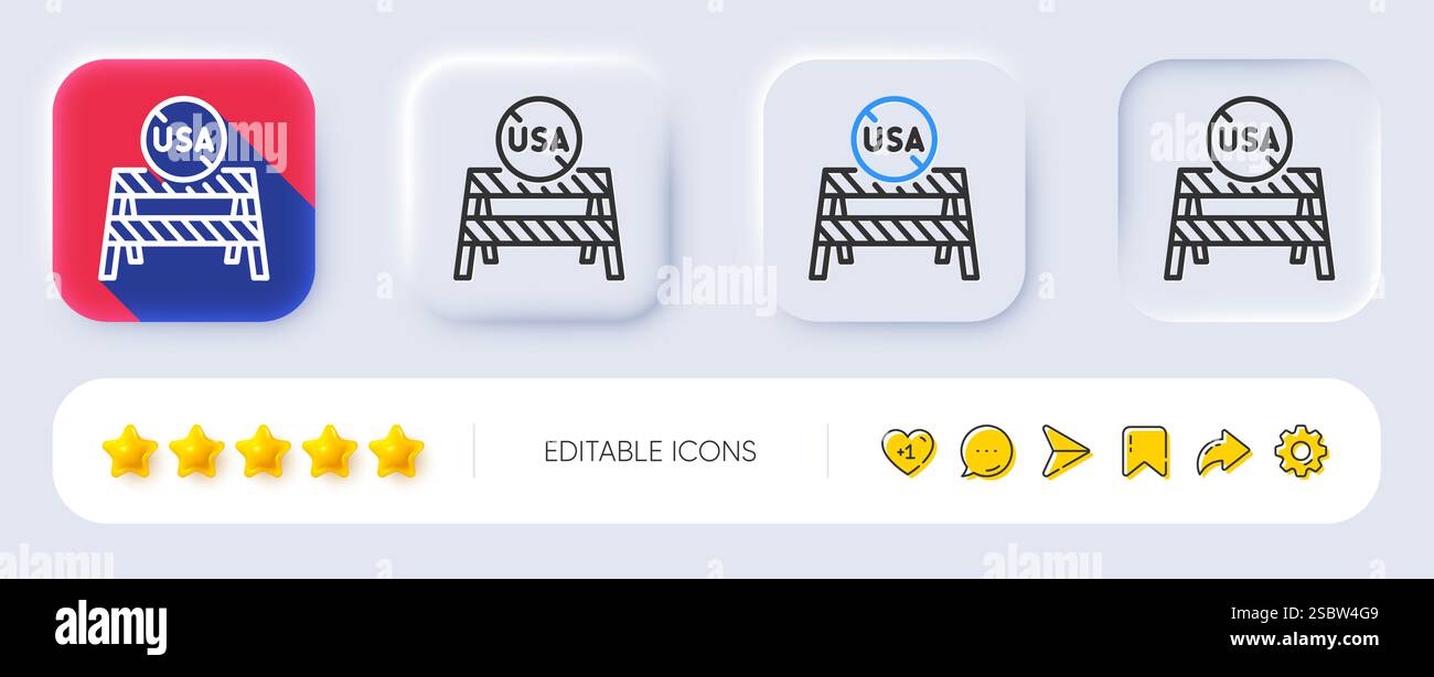 USA close borders line icon. Coronavirus Covid-19 pandemic sign ...