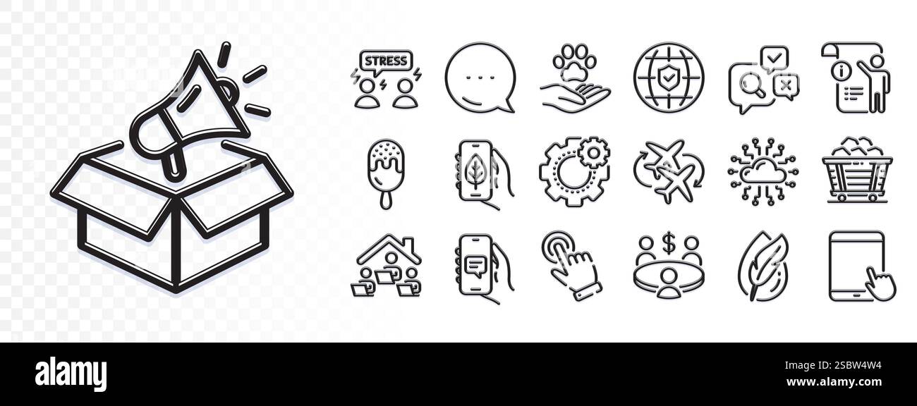 Ecology app, Inspect and Cursor line icons for web app. Pictogram icon. Glare of light icons ...