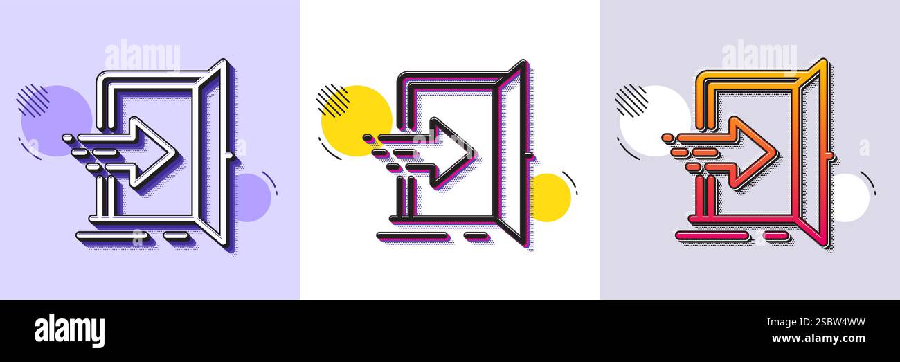 Entrance line icon. Entry door sign. Halftone dotted pattern. Vector ...