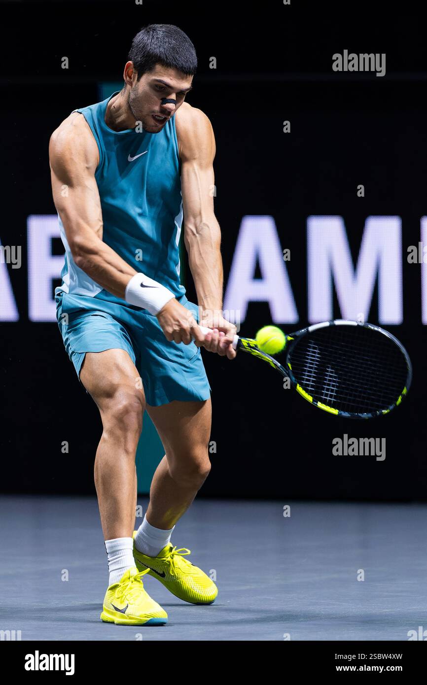 ROTTERDAM, NETHERLANDS - FEBRUARY 4: Carlos Alcaraz of Spain in action ...