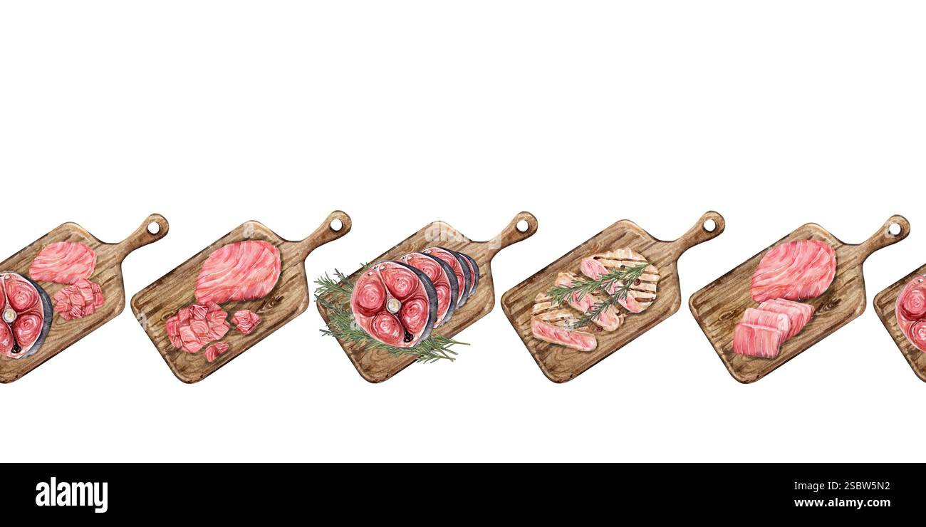 seamless border with fresh and cooked tuna Stock Photo - Alamy