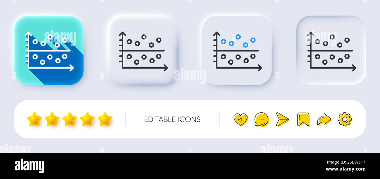 Dot plot graph line icon. Presentation chart sign. Neumorphic buttons ...