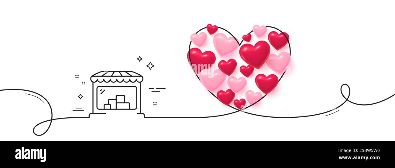 Market line icon. Wholesale store sign. Continuous line big heart ...
