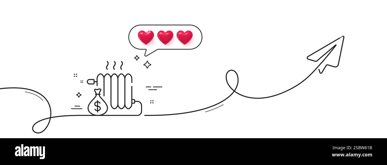 Radiator line icon. Heat convector sign. Continuous line with plane ...