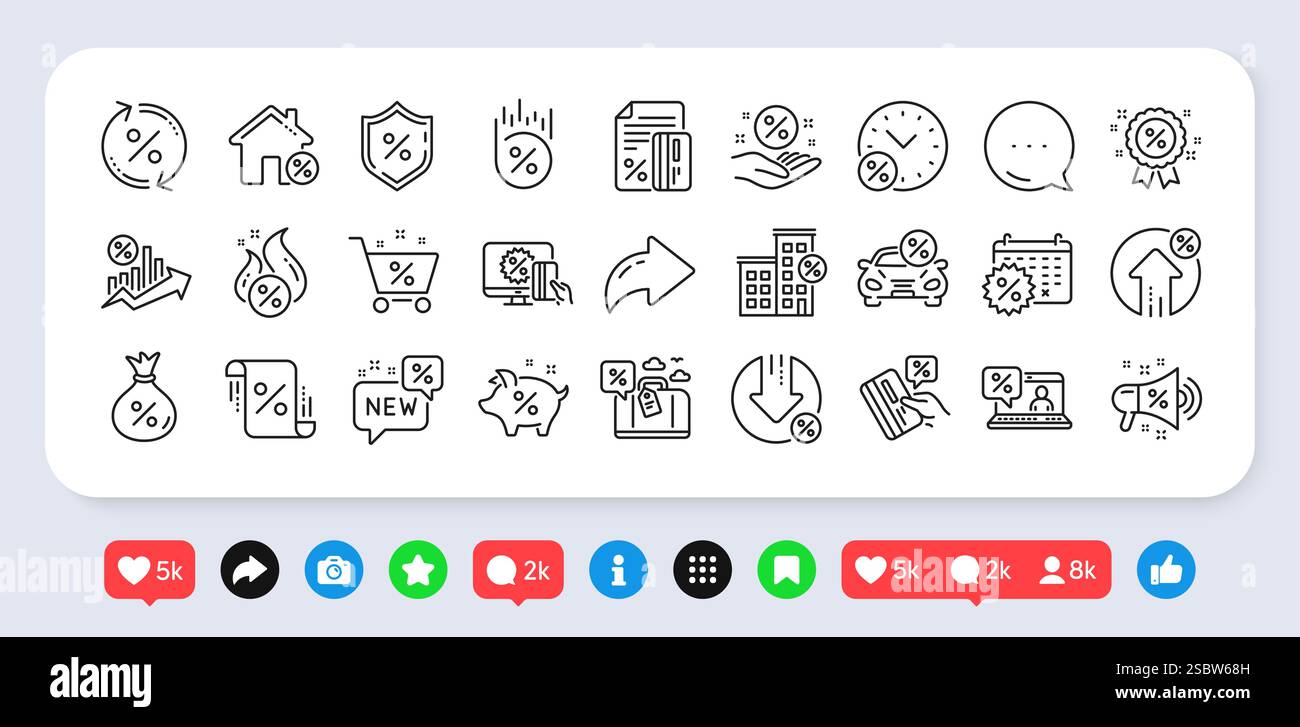 Loan line icons. Set of Investment, Interest rate and Percentage ...