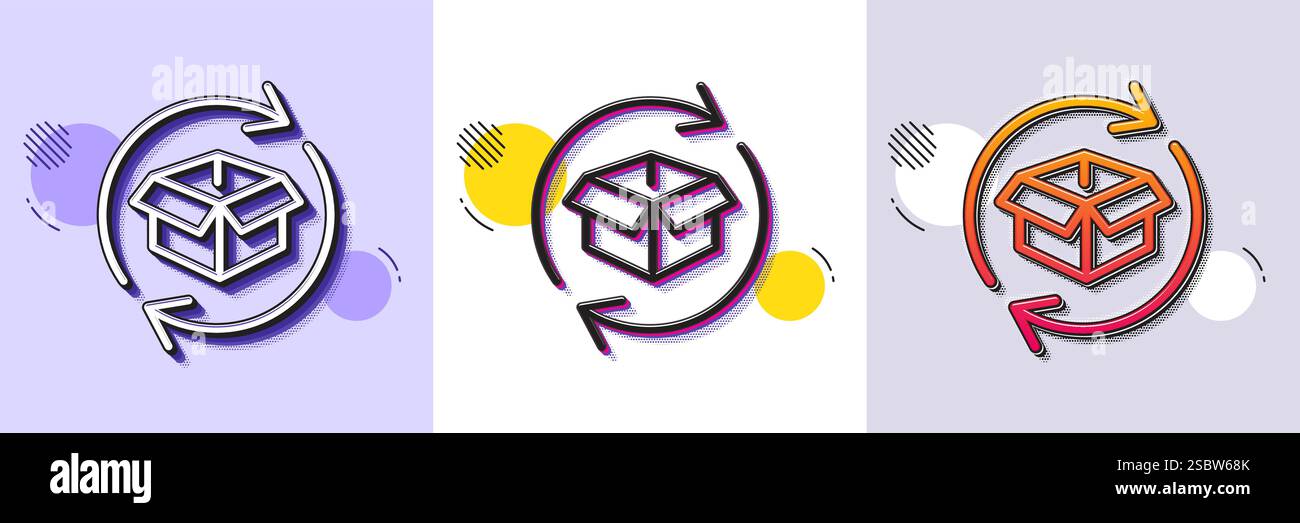 Exchange of goods line icon. Return parcel sign. Halftone dotted ...