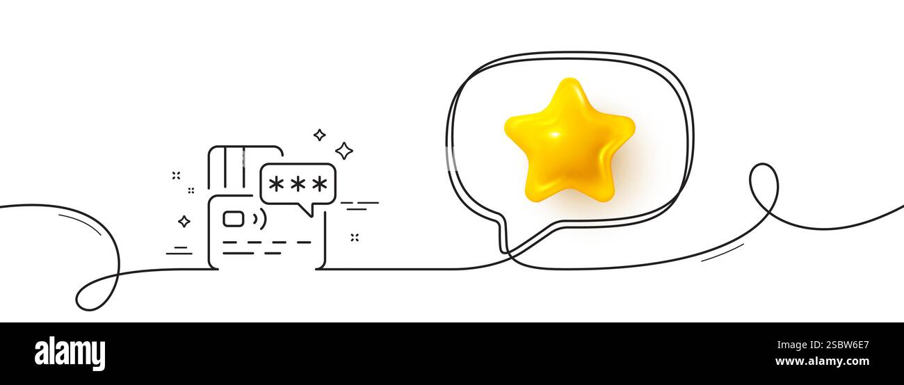 Credit card line icon. Bank money payment sign. Continuous line with 3d ...