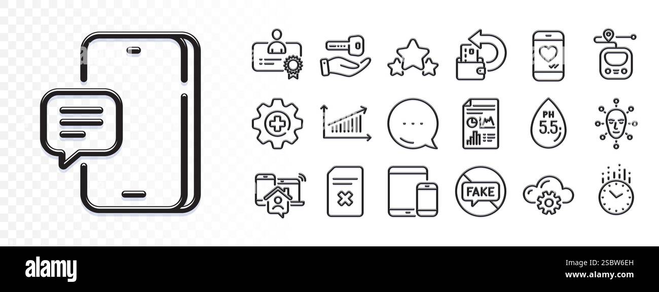 Certificate, Buying house and Delete file line icons for web app. Pictogram icon. Glare of light ...