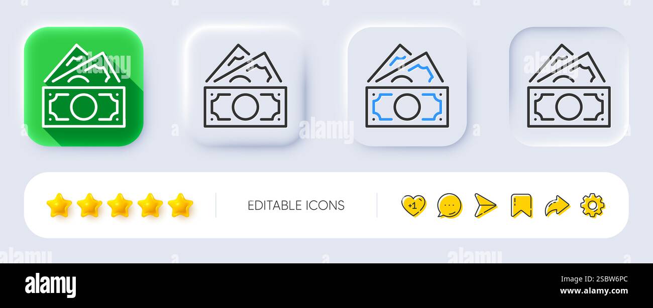 Money line icon. Cash banknotes sign. Neumorphic buttons. Vector Stock ...