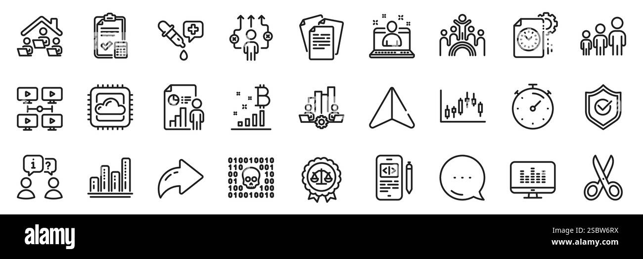 Teamwork chart, Cut and Business report line icons pack. For web app. App line icons. Vector ...