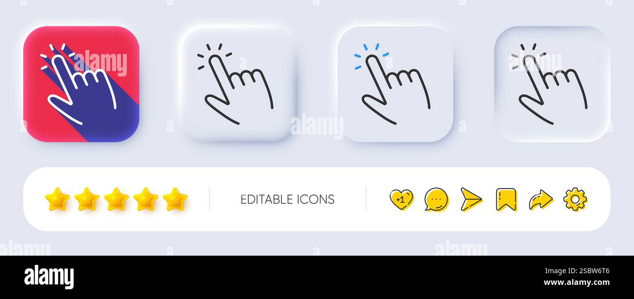 Hand cursor line icon. Click action sign. Neumorphic buttons. Vector ...