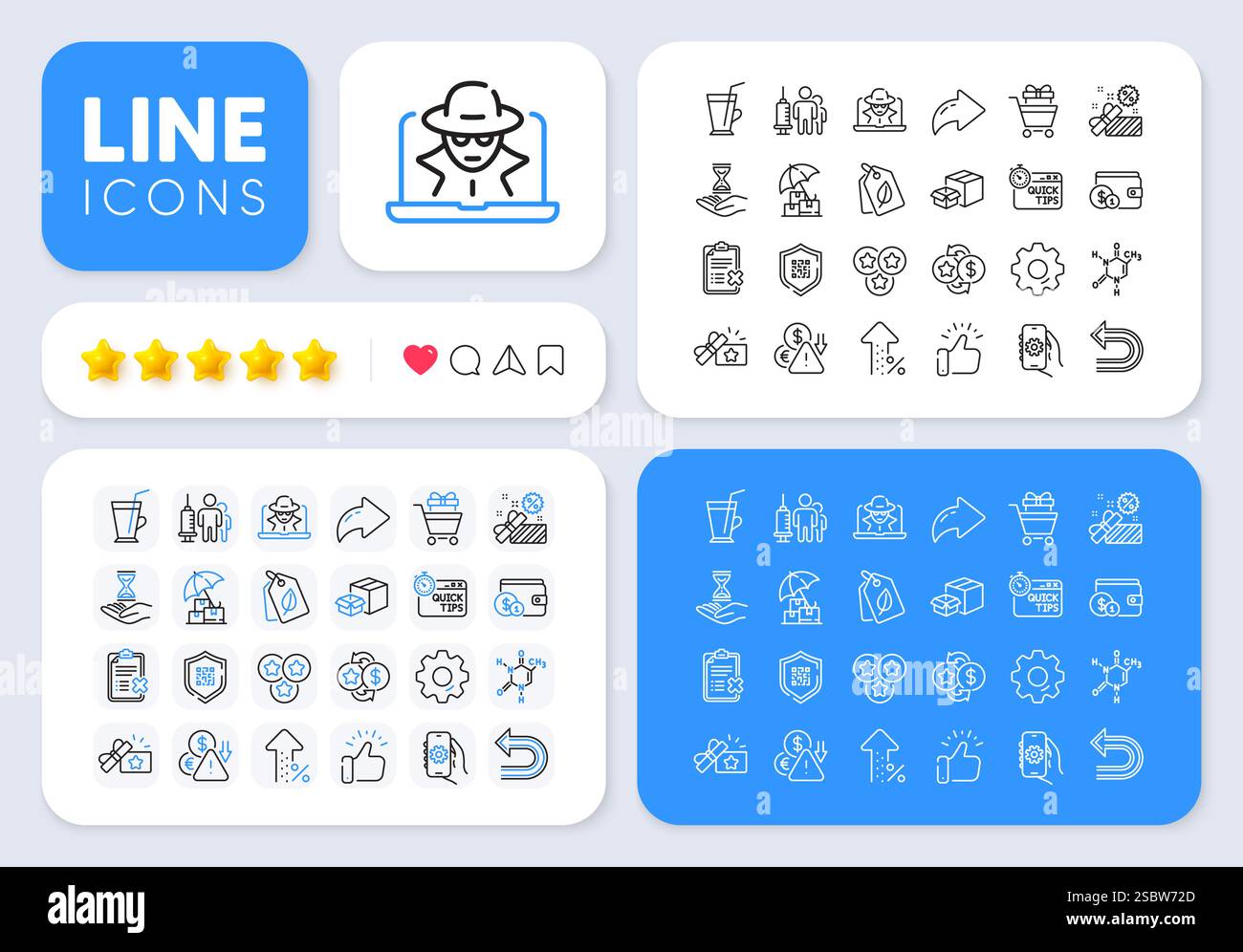 Quick tips, App settings and Deflation line icons for web app. Pictogram icon. App line icons ...