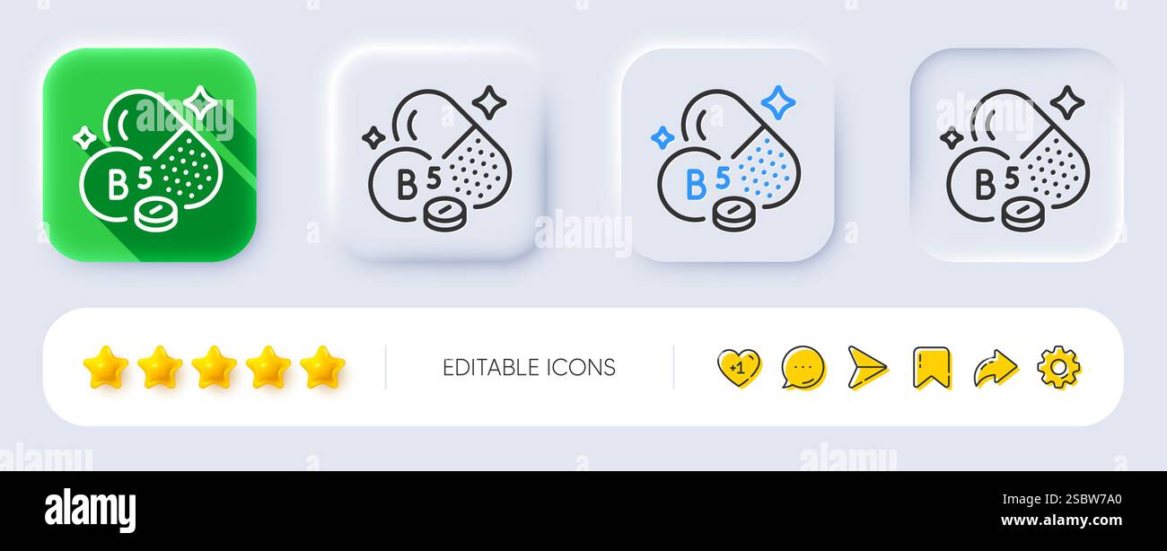 Vitamin B5 line icon. Pantothenic acid food nutrient sign. Neumorphic ...