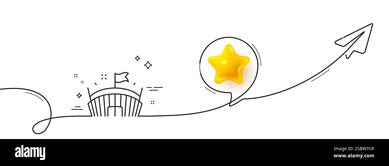 Sports stadium line icon. Arena with flag sign. Sport complex ...