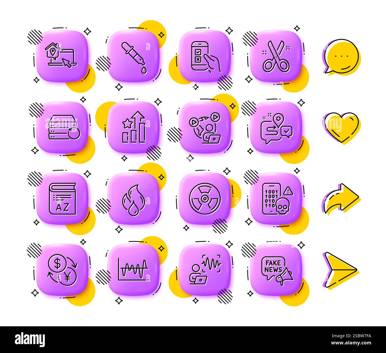 Cyber attack, Voice wave and Recovery server line icons. For web app ...