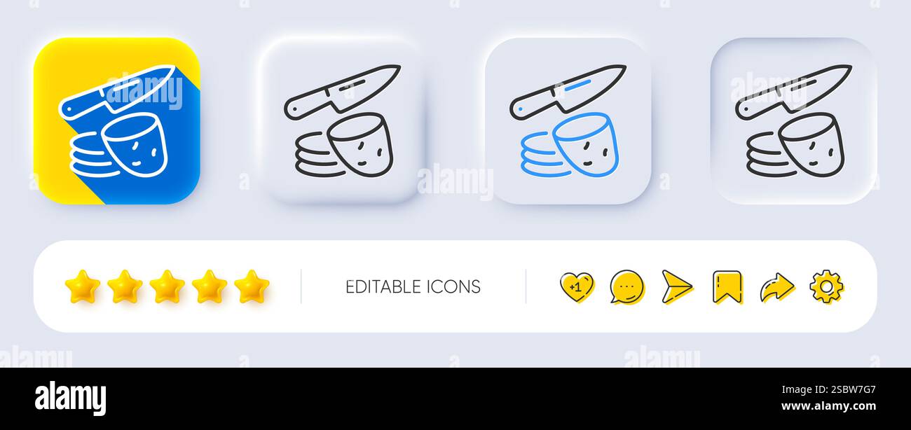 Potato chips line icon. Sliced cut potatoes sign. Neumorphic buttons ...