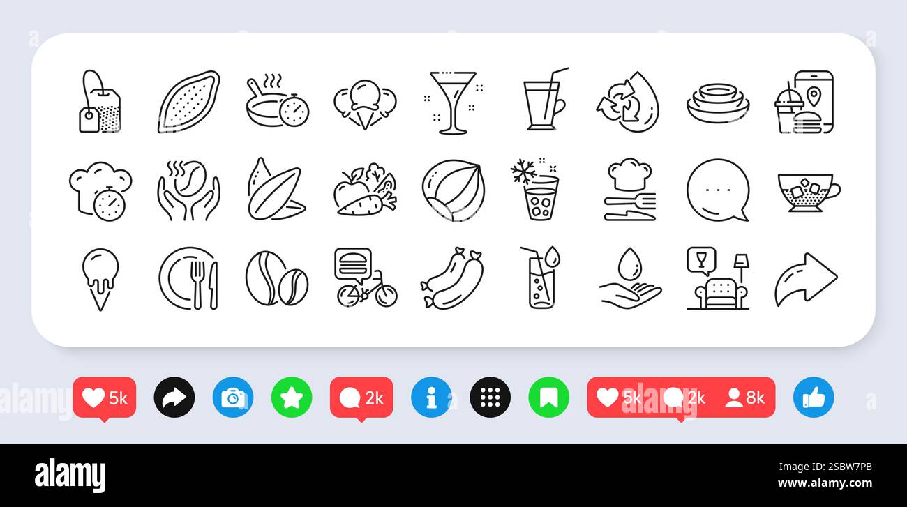 Hazelnut, Sunflower seed and Cold coffee line icons pack. For web app ...