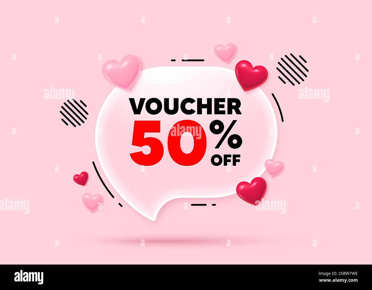 Voucher 50 percent off sale. Special offer coupon sign. Glass speech ...