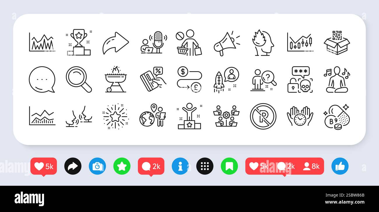 Credit card, Safe time and Qr code line icons pack. For web app. Social ...