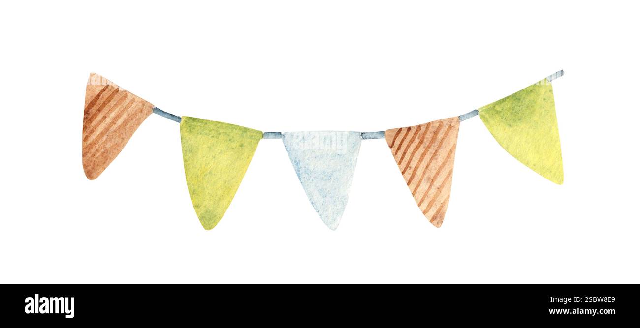 Bunting Party Flags, Birthday Garland. Hand drawn Watercolor ...