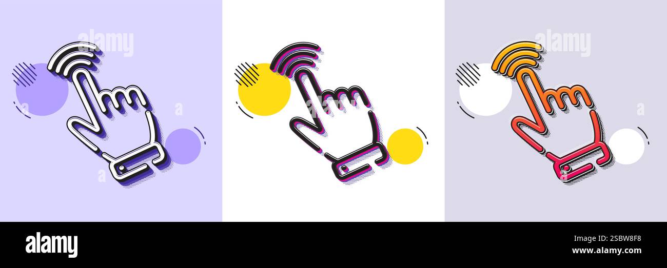 Hand Cursor Line Icon Click Action Sign Halftone Dotted Pattern Vector Stock Vector Image