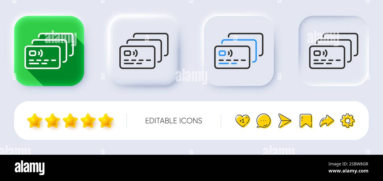 Credit card line icon. Bank money payment sign. Neumorphic buttons ...