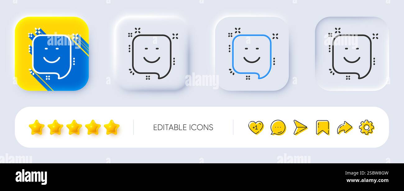 Smile line icon. Positive feedback rating sign. Neumorphic buttons ...
