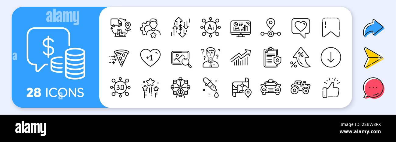 Coins, Brand and Analytics graph line icons. For web app, printing. App line icons. Vector Stock ...