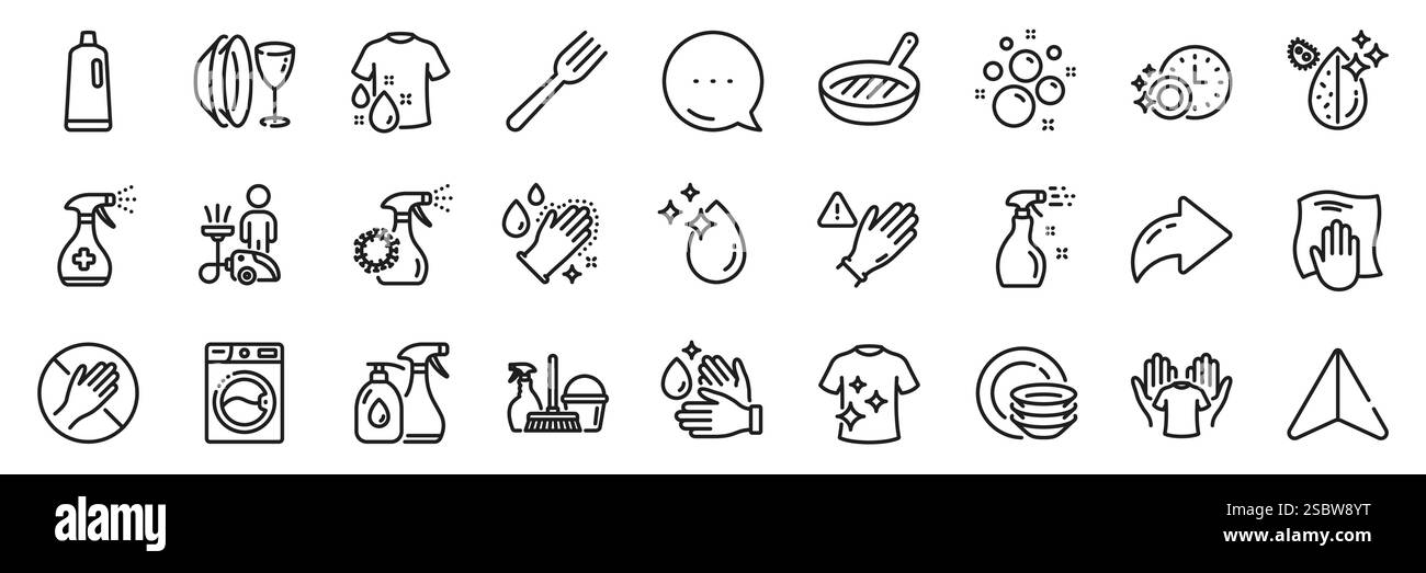 Washing cloth, Washing machine and Dirty water line icons pack. For web ...