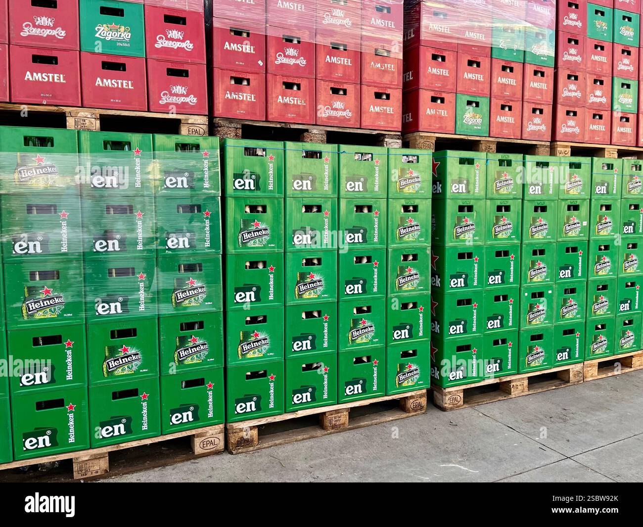 Pile, piles, beer crates, beer warehouse, beer production, beer ...
