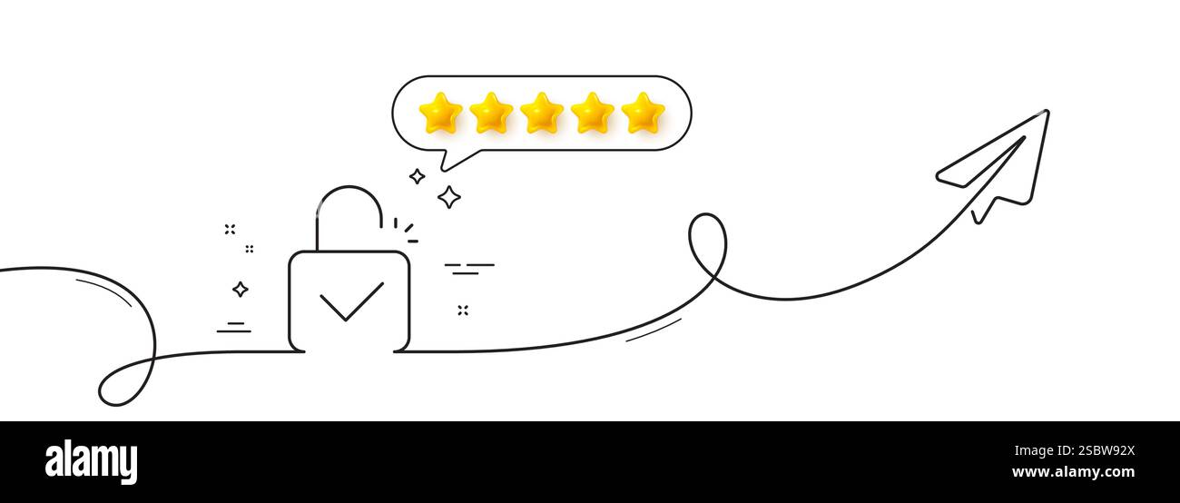 Lock line icon. Padlock approved sign. Continuous line with plane ...