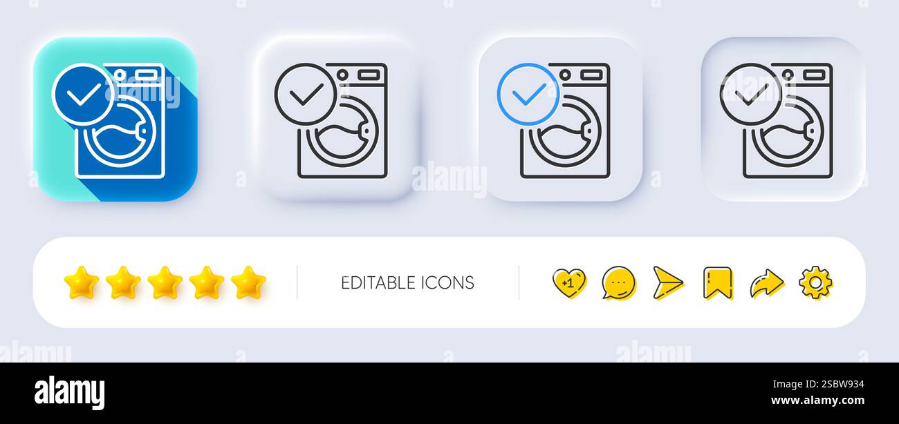 Washing machine line icon. Wash laundry sign. Neumorphic buttons ...