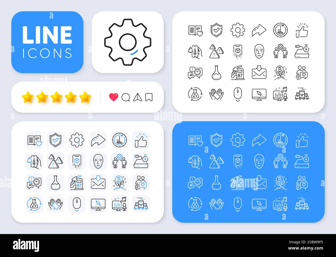 Smartphone holding, Employees teamwork and Augmented reality line icons ...