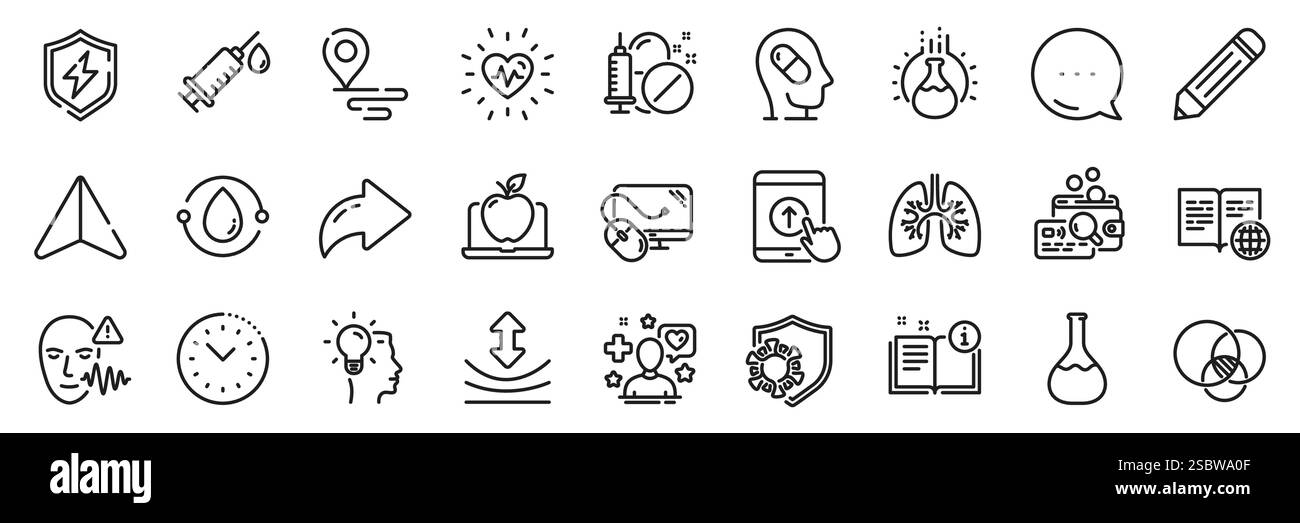 Depression treatment, Patient and Pencil line icons pack. For web app ...