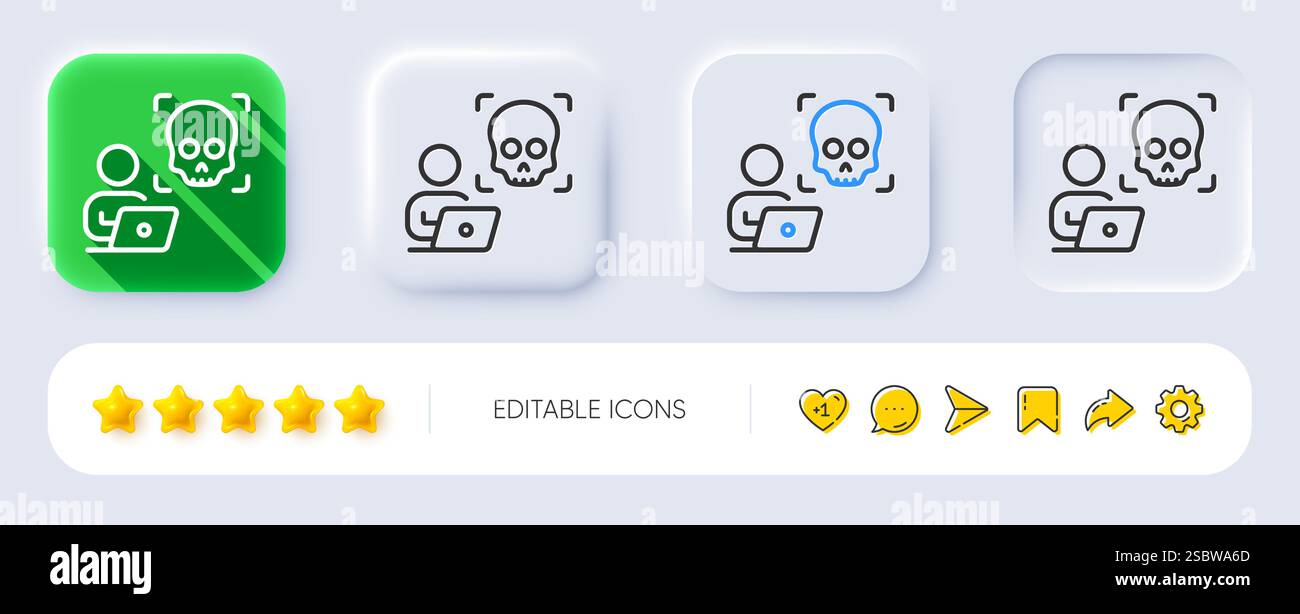 Cyber attack line icon. Ransomware threat sign. Neumorphic buttons. Vector Stock Vector Image ...