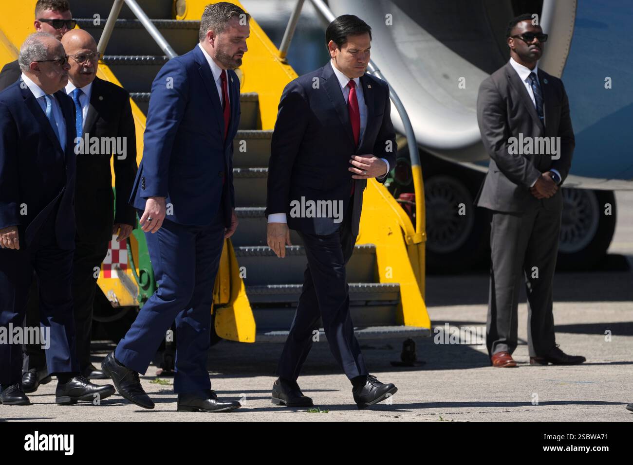 U.S. Secretary of State Marco Rubio, right, is welcomed by U.S ...