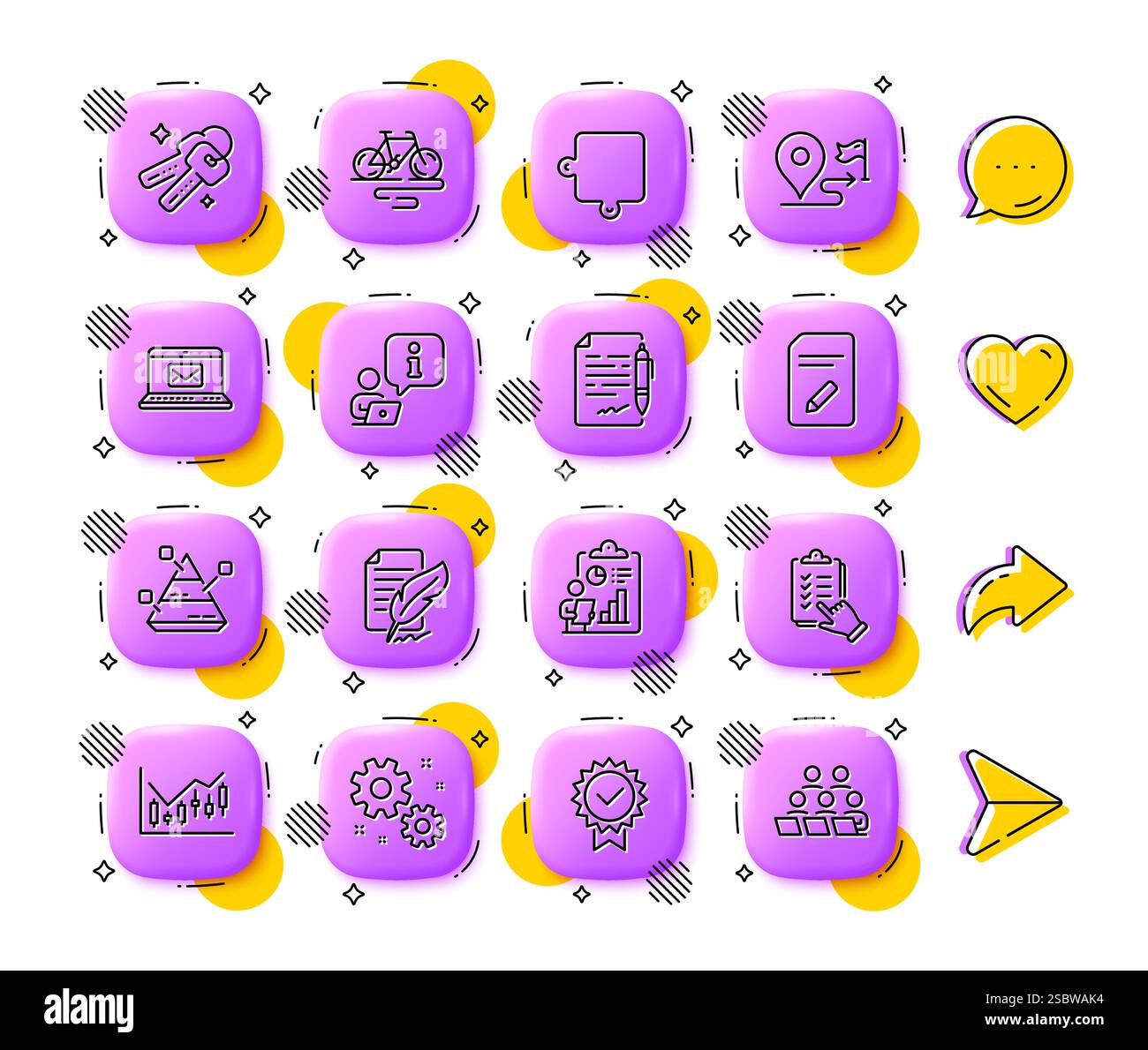Journey, Interview and E-mail line icons. For web app, printing. App 3d buttons icons. Vector ...