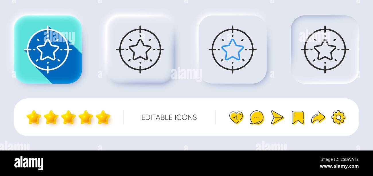 Star target line icon. Star rating sign. Best rank. Neumorphic buttons ...