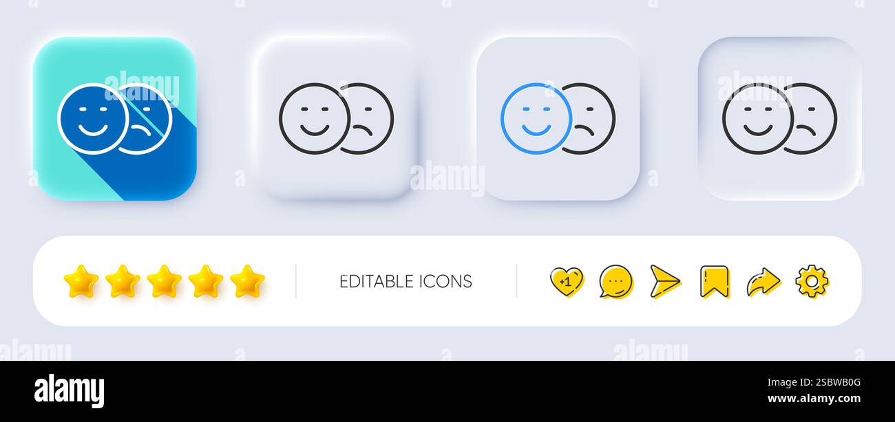 Like and dislike line icon. Smile sign. Neumorphic buttons. Vector ...