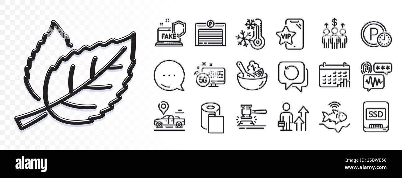 Auction hammer, Ssd and Leaf line icons for web app. Pictogram icon ...