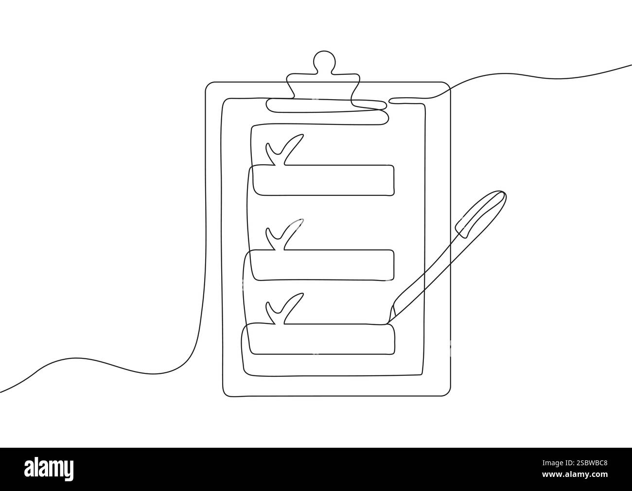 Minimalist one-line drawing of a clipboard with a check mark. Simple ...