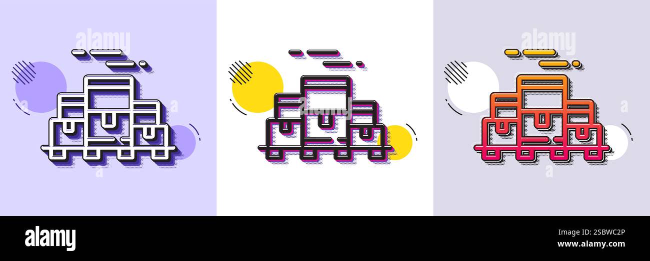 Boxes pallet line icon. Wholesale goods sign. Halftone dotted pattern ...