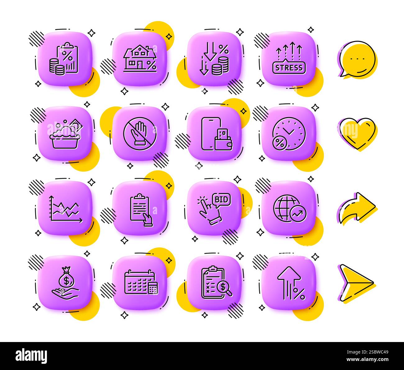 Accounting report, Diagram chart and Tax document line icons. For web app, printing. App 3d ...