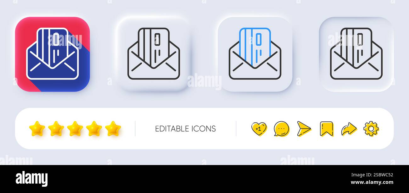 Credit card by mail line icon. Payment sign. Neumorphic buttons. Vector ...