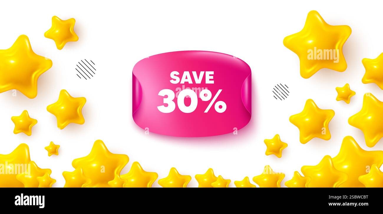 Save 30 percent off. Sale Discount offer price sign. Sticker stars ...