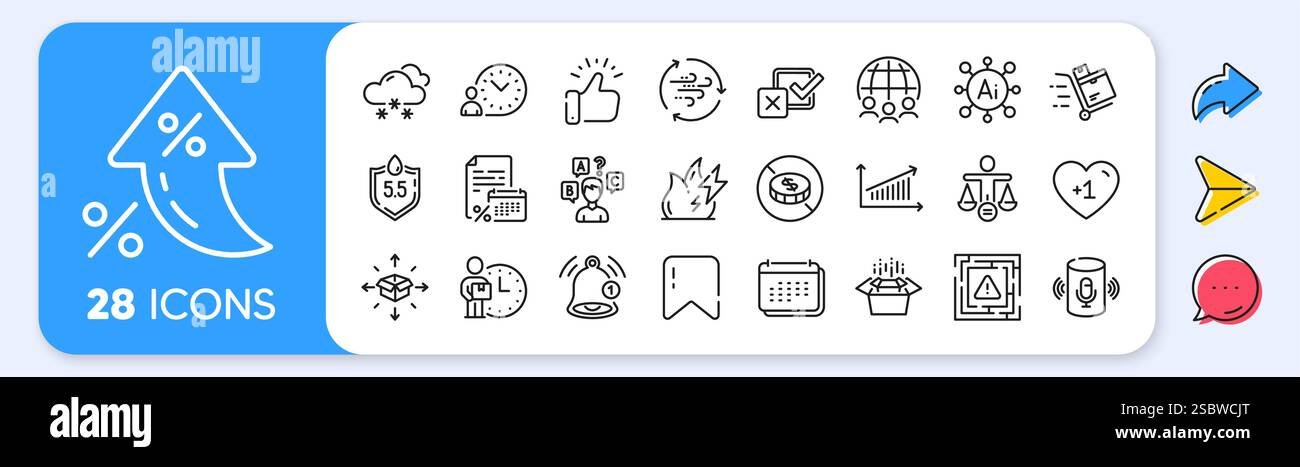 Global business, Reminder and Delivery man line icons. For web app, printing. App line icons ...