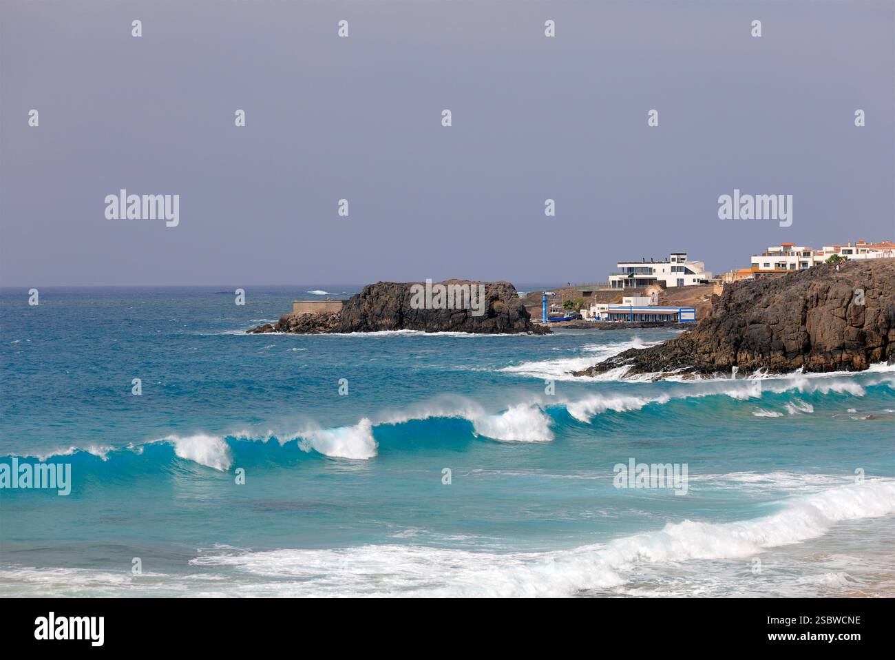 Pretty little El Cotillo town and surrounding coastline, Fuerteventura ...