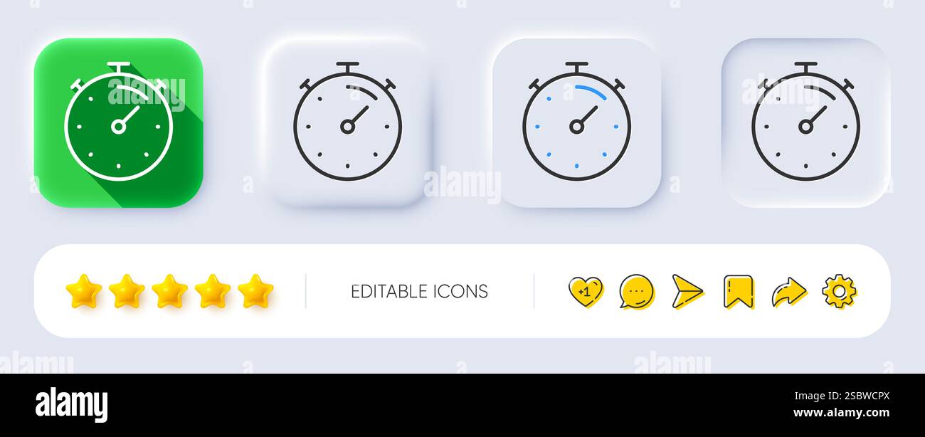 Timer line icon. Stopwatch time sign. Neumorphic buttons. Vector Stock ...