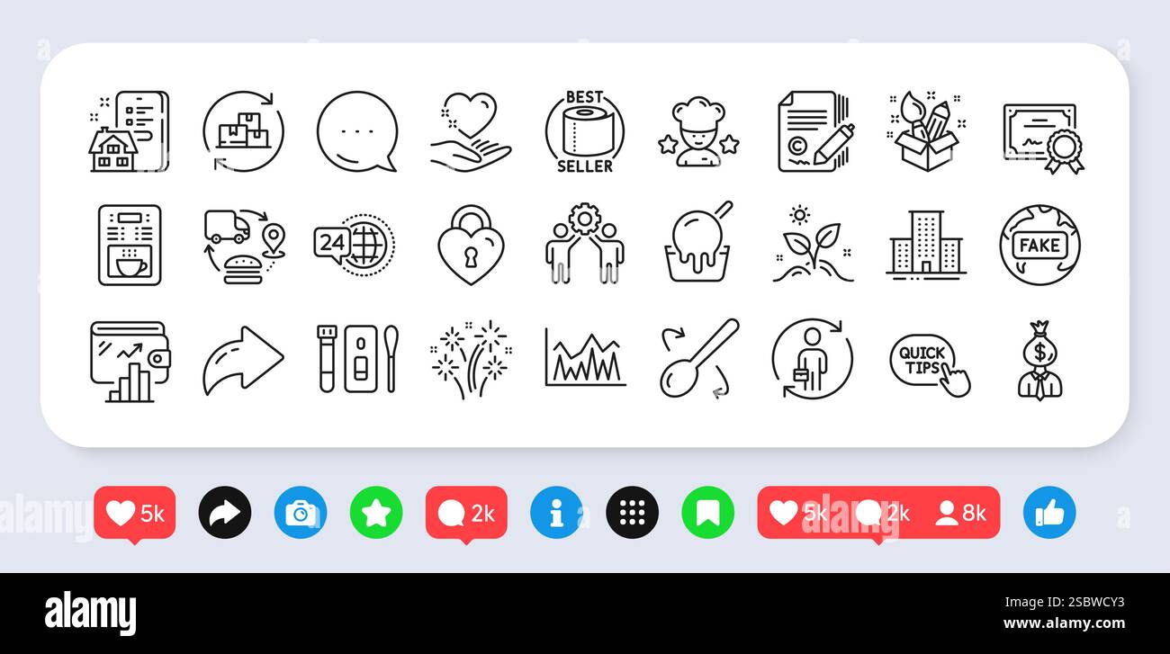Hold heart, Cooking spoon and University campus line icons pack. For web app. Social media icons ...