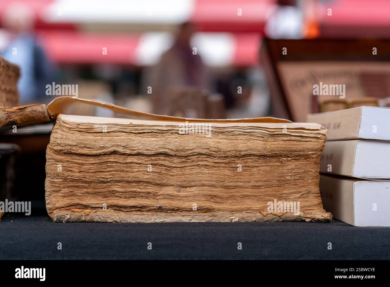 Old book on a market stall at the annual book fair in Dordrecht ...